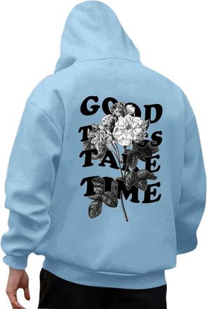 TOMWELL Kapuzenpullover Herren Winter Oversized y2k Hoodie mit Backprint Classic Hoody Pullover Casual Streetwear A Blau XXL