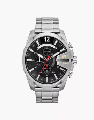 Diesel Mega Chief - Montre pour homme en acier &agrave; mouvement chronographe - Argent&eacute;