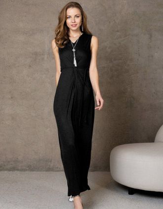 Passioni Maxikleid mit Bindeg&uuml;rtel V-Ausschnitt, G&uuml;rtelschleife an der Taille, klassisch