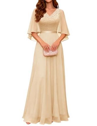 Dresstells Robe de Soir&eacute;e Femme &Eacute;l&eacute;gante en Col V pour Cocktail C&eacute;r&eacute;monie Bal de Promo, Robe Demoiselle dhonneur Femme pour Mariage Invit&eacute; avec Manches Courtes C