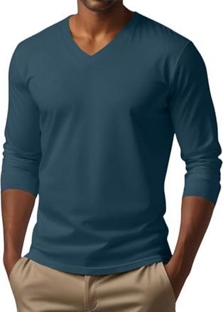 Generic T-shirt basique &agrave; manches longues et col en V pour homme - Respirant - Avec col en V et manches longues - Coupe ajust&eacute;e - Stretch - Tailles S &agrave; 5XL, B