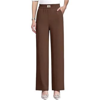 Generic Pantalon confortable &agrave; enfiler, taille haute, doux et soyeux, pour femmes &acirc;g&eacute;es de plus de 50 ans, caf&eacute;, 5XL