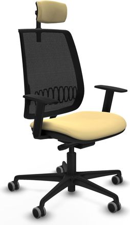 Piqueras y Crespo Ergonomischer Liegestuhl Alares mit 1D-Armlehnen, h&ouml;henverstellbare Lendenwirbelst&uuml;tze und h&ouml;henverstellbares Kopfteil, Schwarz / Cremefarben