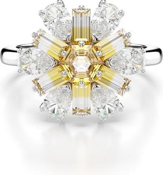 Swarovski Bague cocktail Idyllia, Tailles variées, Fleur, Jaune, Métal rhodié