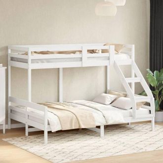vidaXL Vidaxl - Lit superpos&eacute; en bois massif 90x200/140x200 cm - Couleur blanc - Dimensions totales 207 x 145,5 x 145 cm - Garde-corps de s&eacute;curit&eacute;