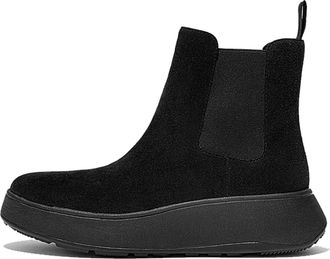 FitFlop Damen F-Mode Suede Flatform Chelsea Boots Stiefelette, Schwarz, 40 EU