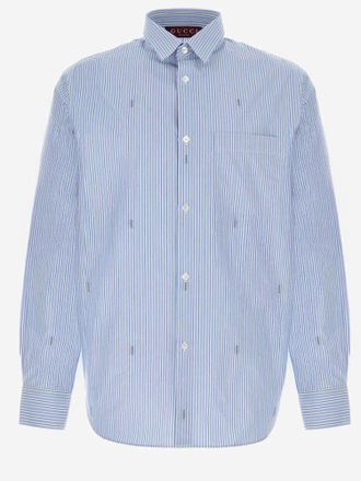 Gucci Mens Striped Cotton Poplin Shirt Light Blue