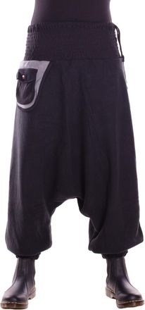 vishes Alternative Bekleidung - Warme Thermo Haremshose aus Fleece mit Tasche und weichem Jersey Bund Schwarzgrau - tiefer Schritt