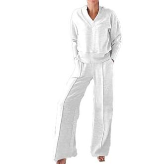 Generic Ensemble de v&ecirc;tements dint&eacute;rieur pour femmes &agrave; manches longues et col rond en tricot c&ocirc;tel&eacute; avec haut &agrave; jambes larges, v&ecirc;tements de d&eacute;tente amples pou