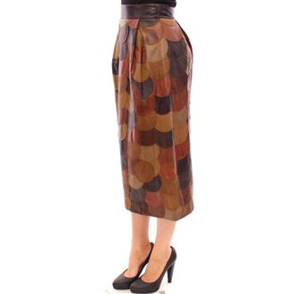Dolce & Gabbana Womens Brown Lamb Leather Midi Skirt