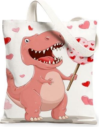 Generic Sacs fourre-tout en toile dinosaure, motif coeur dinosaure, sacs d&eacute;picerie r&eacute;utilisables, sacs d&eacute;picerie l&eacute;gers, lavables en toile pour la Saint-Valen