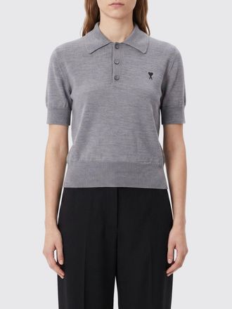 Ami Polo &agrave; manches courtes en maille de laine avec logo brod&eacute;