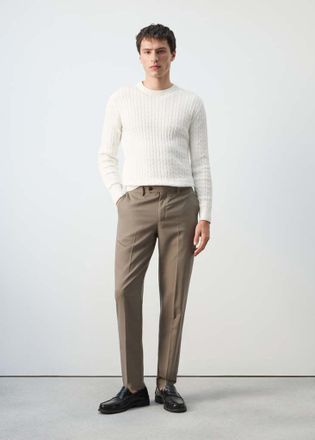Mango Pull 100 % coton maille torsad&eacute;e blanc cass&eacute; - Homme - XXL - MANGO MAN