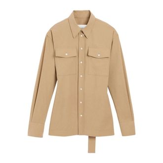 Ami Chemise ajust&eacute;e en laine &agrave; manches ballon - Femme - Blouses et Chemises - Beige - Taille: 34 FR