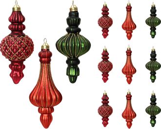 Kaemingk Christbaumschmuck Glas 15cm - Vintage Ornamente zum Aufhängen - 12er Set - Christbaumanhänger für Weihnachten - Weihnachtsbaumschmuck & Weihnachtsbaum