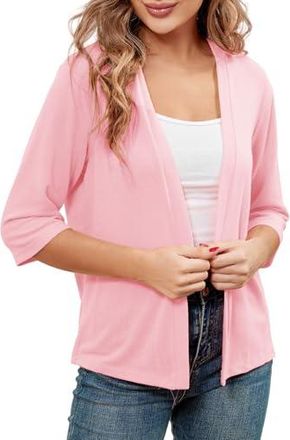 Generic Cardigan d&eacute;t&eacute; &agrave; manches courtes pliss&eacute; l&eacute;ger ouvert sur le devant, manches courtes, d&eacute;contract&eacute;, doux, drap&eacute;, pour l&eacute;t&eacute;, le bureau, rose, XXL