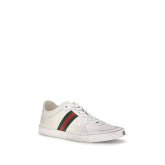 Gucci Web-Striped Calf Leather Sneaker - White