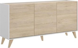 Dmora Buffet Avez, Buffet pour le salon, Buffet moderne pour le salon avec 3 portes, 155x43h75 cm, Ch&ecirc;ne et Blanc, avec emballage renforc&eacute; - Dmora