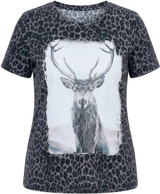 Ulla Popken T-Shirt T-Shirt Leomuster Hirsch Classic Rundhals Halbarm