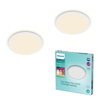 Philips LED Badezimmer Deckenleuchte Superslim (15 W), 3 Lichteinstellungen, warmwei&szlig;es Licht, dimmen ohne Dimmer, IP44 Schutz, wei&szlig;, 25cm, 2erPack