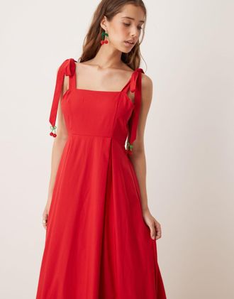 Sister Jane Sister Jane - Robe longueur mollet avec noeuds sur les épaules - Rouge