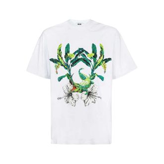 Msgm Bedrucktes Baumwoll-T-Shirt - - Tops - Herren - Wei&szlig; - S