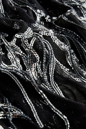 Next Langarmbluse Oberteil mit Kerbausschnitt, Pailletten + Fransen (1-tlg)