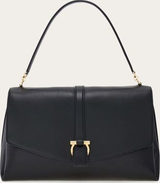 Ferragamo Damen Handtasche mit Klappe (L) Schwarz