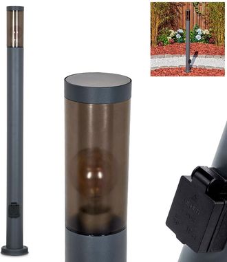 HOFSTEIN Wegeleuchte Sessa, Au&szlig;enwegeleuchte mit Steckdose aus Metall/Kunststoff in Anthrazit/Rauchfarben oder Wei&szlig;, moderne Au&szlig;enleuchte f&uuml;r Garten, Au&szlig;enbere