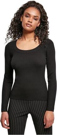 Urban Classics Pull en Tricot &agrave; Manches Longues pour Femme avec Large col Rond c&ocirc;tel&eacute;, Sweat l&eacute;ger en Tricot, Tailles XS &agrave; 5XL, Noir, 4XL