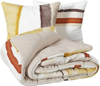 Atmosphera Atmosphera - Parure de lit imprim&eacute;e Hana - Percale - Jaune Ocre - 240x220 cm