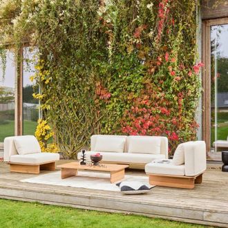 Sweeek Salon de jardin bois dacacia et tissu beige 4 places - Armonia