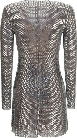 Self Portrait Rhinestone-Embellished Wrap Cocktail Dress - Silver