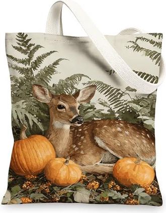 Generic Sacs fourre-tout en toile de cerf, sacs dépicerie réutilisables, rustiques, légers et lavables avec bandoulière, beige, 13x15 Inch