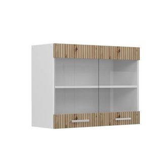 Vicco Meuble de Cuisine Haut vitr&eacute; R-Line, Ch&ecirc;ne Artisan/Blanc, 80 cm