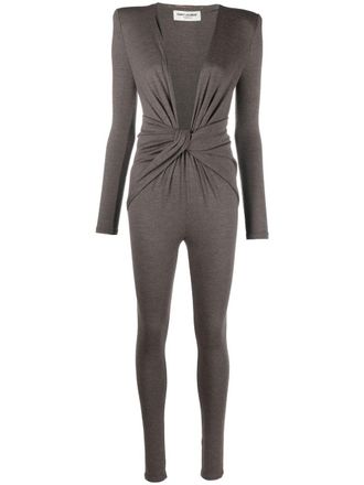 Saint Laurent Jumpsuit mit V-Ausschnitt - Braun