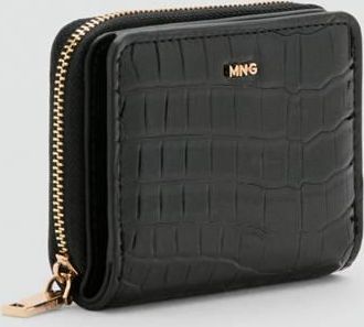 Mango Portefeuille moyen effet croco brillant noir - Femme - Taille unique - MANGO