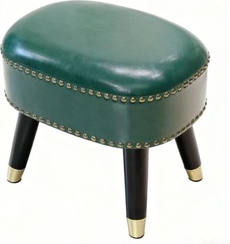 Generic Retro-Dunkelgr&uuml;ner Lederschuh-Wechselhocker mit Nietendetails, luxuri&ouml;ser ovaler Schminkhocker mit Metallbeinen, amerikanischer Retro-Stil f&uuml;r den Hei