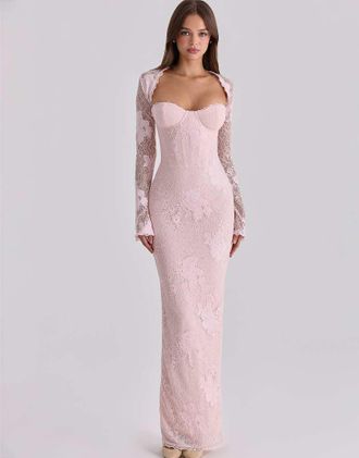 House of CB Lucienne - Robe longue en dentelle - Rose