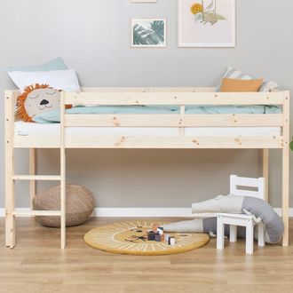 HOPPEKIDS ECO Comfort Hochbett | 90x200 mit Lattenrost und Kaltschaummatratze | Natur | Das Nordische Umweltzeichen | TÜV-Zertifiziert | FSC-zertifiziertes mass