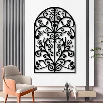 Generic Rustikale Wanddekoration aus Metall in Schwarz mit Bogenfenster, Vintage-Stil, Lange, vertikale, Moderne Wanddekoration aus Metall, rustikale Bogenfen