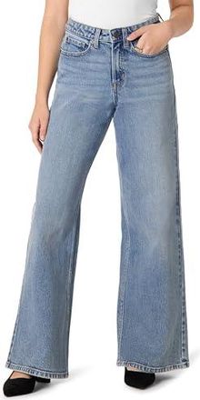 Amazon Essentials Jean Jambes Larges, Taille Haute et Faible &Eacute;lasticit&eacute; Femme, Authentique Moyen d&eacute;lav&eacute;, 38-40