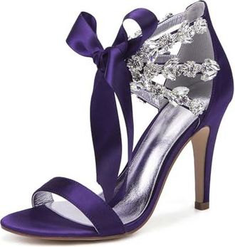 Generic Femmes Mari&eacute;e Aiguille Talon Heel Ouvert Bout Lani&egrave;res Hauts Sandales Mariage Dress Chaussures Dress F&ecirc;te 10.5 CM,Dark Purple,38 EU