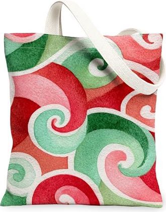 Generic Sacs fourre-tout de No&euml;l en toile motif tourbillon color&eacute; r&eacute;utilisable, vintage, l&eacute;ger et lavable, pour les voyages en plein air, Rouge, 13x15 Inch