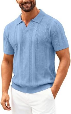 Generic Polo en tricot jacquard pour homme avec col en V et manches courtes - Coupe ample et confortable - V&ecirc;tement de sport respirant pour homme - Cadeau quo