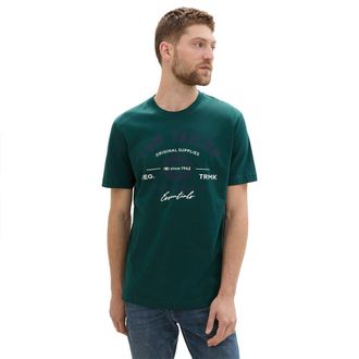 Tom Tailor Herren T-Shirt mit Logo-Print aus Baumwolle, Deep Green Lake, S