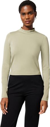 Calvin Klein Damen Langarmshirt Milano Logo Elastic Top Mock-Kragen, Beige (Nordic Dust), S