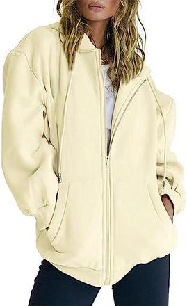Generic Sweat &agrave; capuche pour femme - Automne - Hiver - Long - Veste &agrave; capuche - Fermeture &eacute;clair - Manteau surdimensionn&eacute; - Pull Y2k - Sweat &agrave; capuche - Loisi