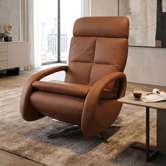 Mendler Relaxsessel HWC-L11, TV-Sessel Liegesessel, Liegefunktion drehbar, elektrisch verstellbar Voll-Leder - braun