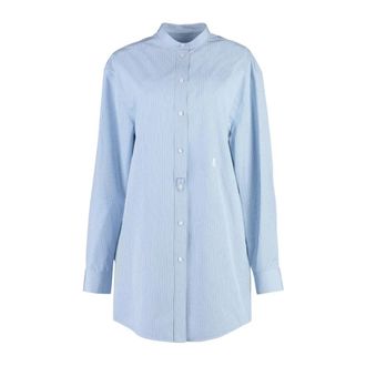 Jil Sander Gestreiftes Baumwollhemd mit Logo-Patch - - Blouses & Shirts - Damen - Blau - XS